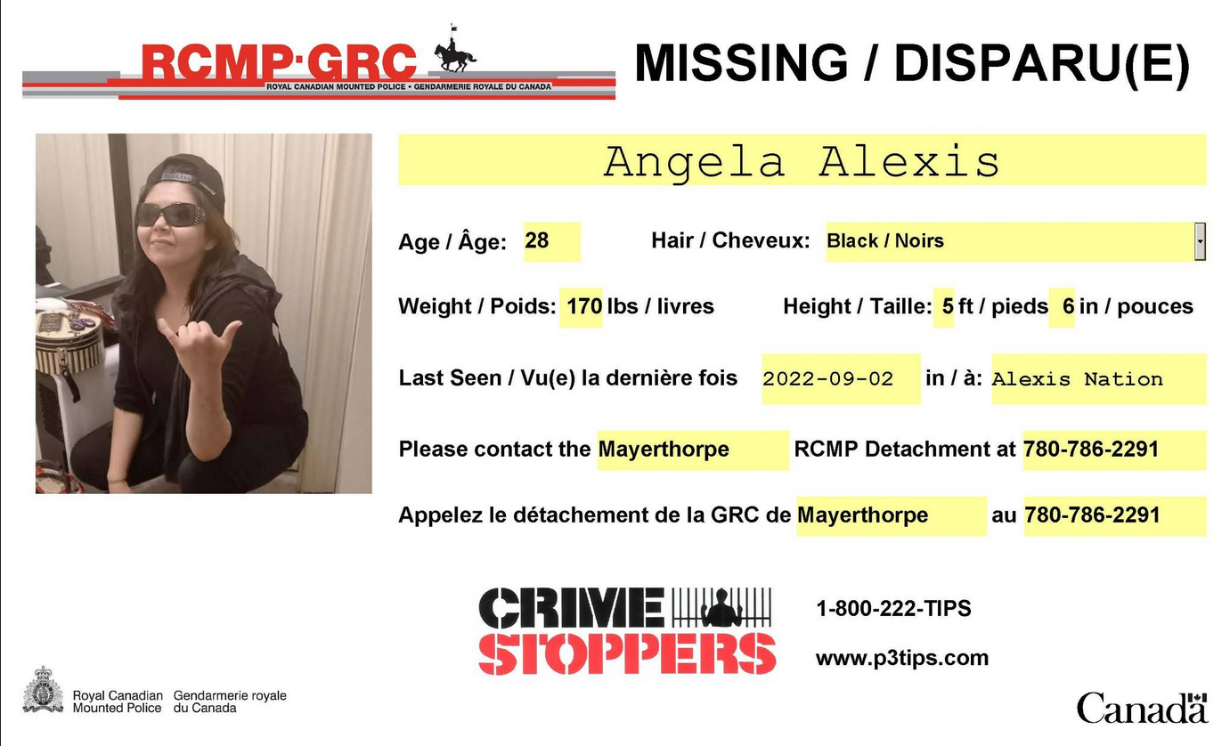 Missing Woman From Alexis Nakota Sioux Nation, Alberta Area - Angela Morningstar Alexis, 28 : r ...