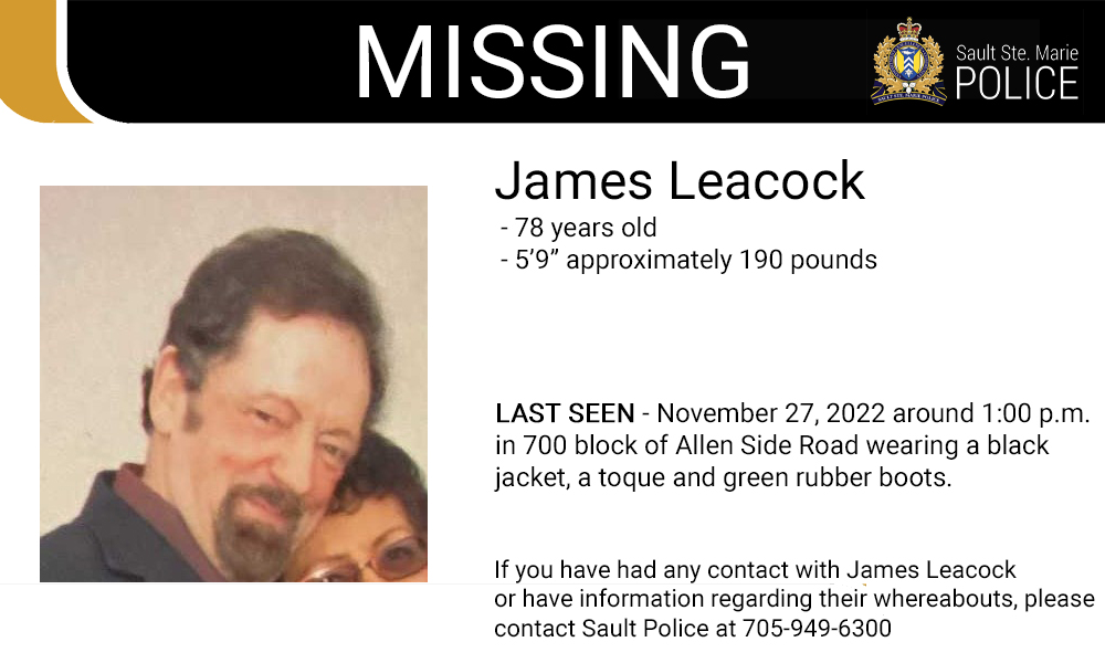 Missing Man in Sault Ste Marie, Ontario - James Leacock, 78 : r ...