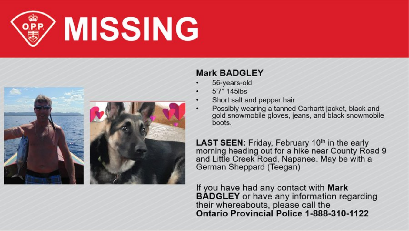 LOCATED DECEASED - OPP searching for missing man, dog in Napanee ...