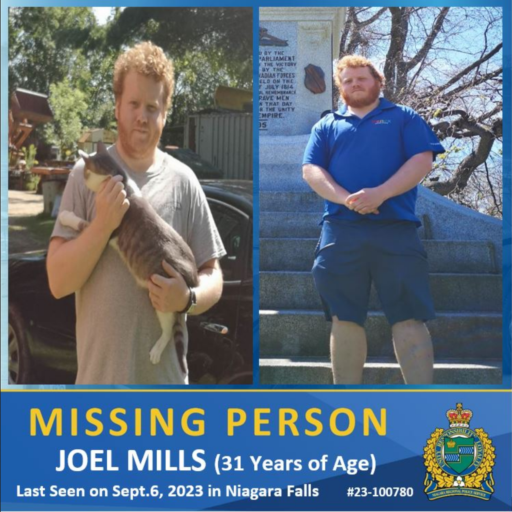 LOCATED DECEASED - Missing Man in Niagara Falls, Ontario - Joel MILLS, 31