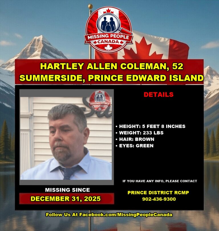 MISSING MAN IN SUMMERSIDE, PRINCE EDWARD ISLAND – HARTLEY ALLEN COLEMAN ...
