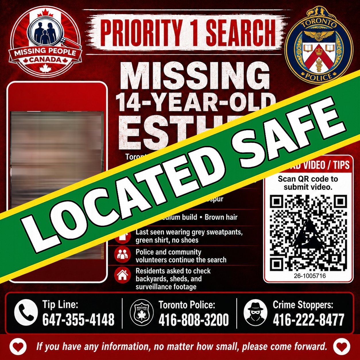 UPDATE: LOCATED SAFE - TORONTO POLICE LAUNCH PRIORITY 1 SEARCH FOR ...